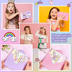24 Pcs Birthday Butterfly Invitations Butterfly Birthday Party Invitations with Envelopes Floral Butterfly Invitation Cards Stickers for Butterfly Party Birthday Baby Shower Wedding Decor (Purple)