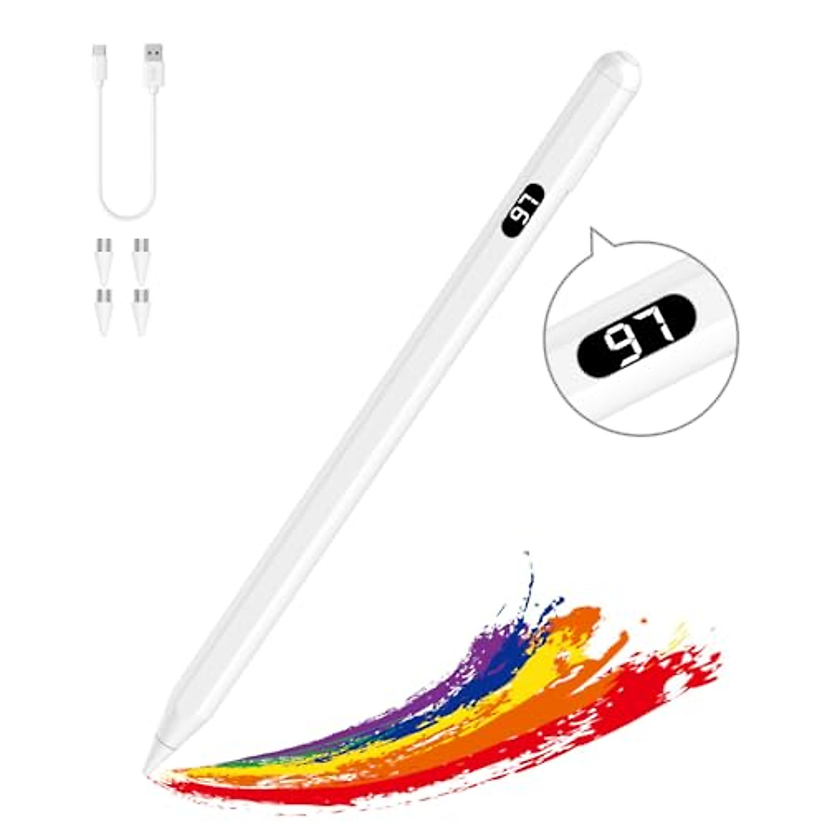 MoKo Stylus Pens for Touch Screens, Fast Charge Stylus Pen for Apple iPad/iPhone/Samsung/Lenovo/iOS/Android Tablets&Smart Phone Universal Stylus Capacitive Screen Pencil with Power Display, White