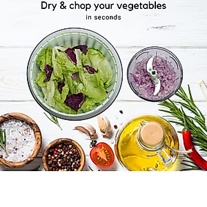 Brieftons Salad Spinner and Chopper: Large 6.3-Quart Lettuce Greens Vegetable Washer Dryer, with Bonus 0.95-Quart Veggie Chopper Mixer, Compact Storage, Easy Push Operation for Quick Veggie Prepping