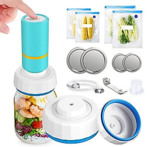 Mason Jar Vacuum Sealer, Electric Mason Jar Vacuum Sealer Kit, Vacuum Sealer for Regular and Wide Mouth Canning Jars, Includes Electric Vacuum Pump and Reusable Vacuum Food Storage Bags