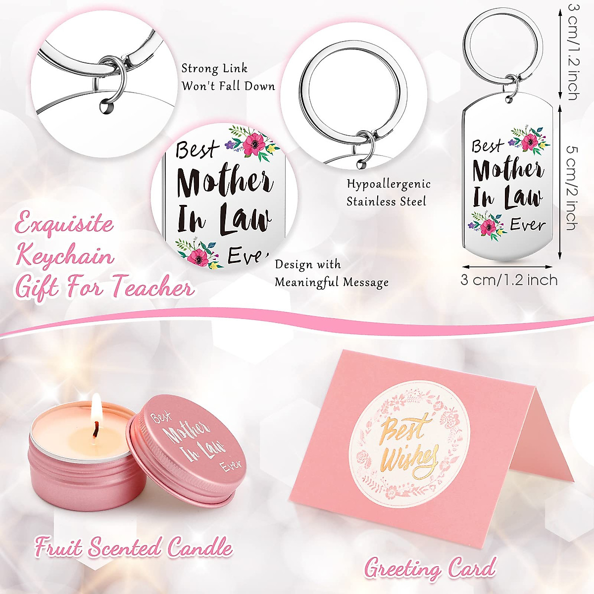 Nuanchu Mother Gift Set Birthday Gifts for Mom from Daughter Son Thank You Gift Relaxing Spa Gift Basket Makeup Bag Keychain 12 oz Wine Tumbler with Lid Straw Brush Mothers Day Gift (Mother in Law)