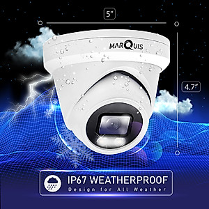 Marquis, 5MP Lite 4MP 2MP 247 FullColor HD TVICVIAHDCVI Turret Dome CCTV Security Camera, Indoor Outdoor Color Night Vision Waterproof Analog Surveillance Camera 2.8mm Lens, White