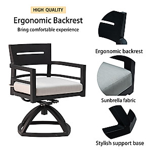 Rpuzonier Outdoor Patio Dinning Swivel Chairs Rocker Set of 2, Cast Aluminum Swivel Rocker Patio Chairs Patio Swivel Dining Chairs Swivel Rocker Set with Cushion for Garden Backyard (Style 1-Black)