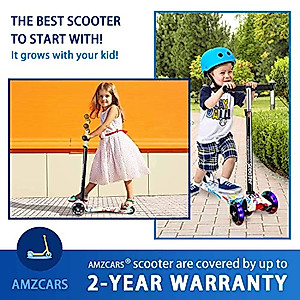 AMZCARS Kick Scooter for Kids, 3 Wheels Toddlers Scooter for 6 Years Old Boys Girls Learn to Steer, Kids Scooter 4 Adjustable Height, Extra-Wide Deck, Flashing Wheel Lights for Children Gifts