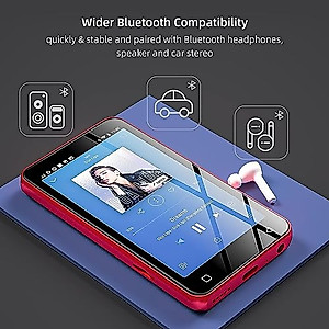 innioasis 16GB MP3 Player with Bluetooth and WiFi, Spotify, Pandora, Amazon Music, Audible, 4" Touch Screen Android Streaming MP3 MP4 Player (Red_Black)