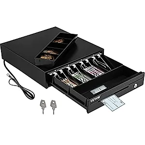 VEVOR Cash Register Drawer 13" 12 V for POS System with 4 Bill 5 Coin Cash Tray Removable Coin Compartment & 2 Keys Included, RJ11/RJ12 Cable for Supermarket Bar Coffee Shop Restaurant