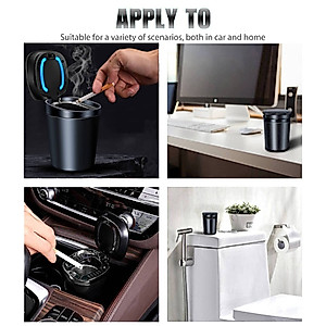 Car Ashtray with Lid Smell Proof, Smokeless Ashtray, Mini Car Trash Can, Detachable Stainless Steel Ash Tray with Lid and LED Blue Light