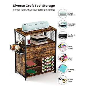 Qiaoxuan Craft Organizer and Storage Table Compatible with Cricut Machines, Craft Storage Cabinet with Vinyl Roll Holder, Craft Cabinet Workstation Tool Holder for Craft Room Home Office