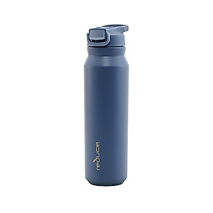 REDUCE 32 oz Hydrate Pro Stainless Steel Insulated Water Bottle - Flip Top Leak-Proof Lid, Dishwasher Safe, BPA-Free, Dual Wall Vacuum, Keeps Drinks Cold for 48 Hrs, Cup Holder Friendly - Mineral Blue