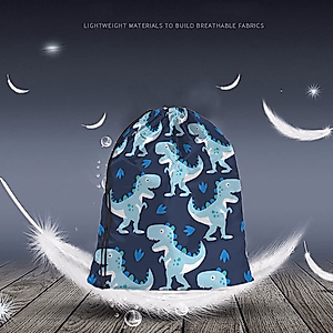 Beabes Blue Dinosaur Print Drawstring Backpack Bag - Dino Little Cute Cartoon Animal Pattern Roar Series Sport Gym Sack Drawstring Bag for Men Women