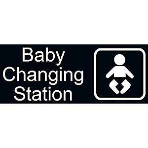 New Baby Changing Station Sign, 9 x 3 in with English and Symbol, Black for Men, Women, Unisex