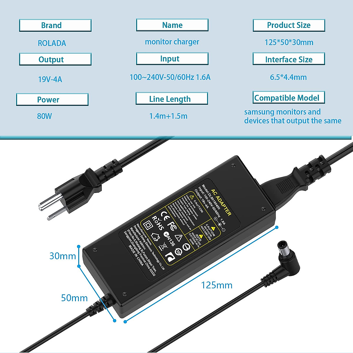 DC 19V TV Charger AC Adapter for Samsung 22" 32" UN32J UN22H UN32J4000AF UN22H5000 UN32J4000 UN32J400DAF BN44-00835A LCD LED Plasma DLP A4819-FDY BN44-00837A A6619 FSM Soundbar Power Supply Cord Plug