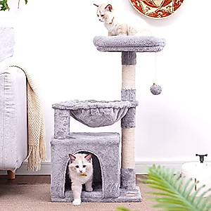 Heybly Cat Tree Cat Tower Condo with Sisal-Covered Scratching Posts and Basket for Kitten Light Gray HCT002SW