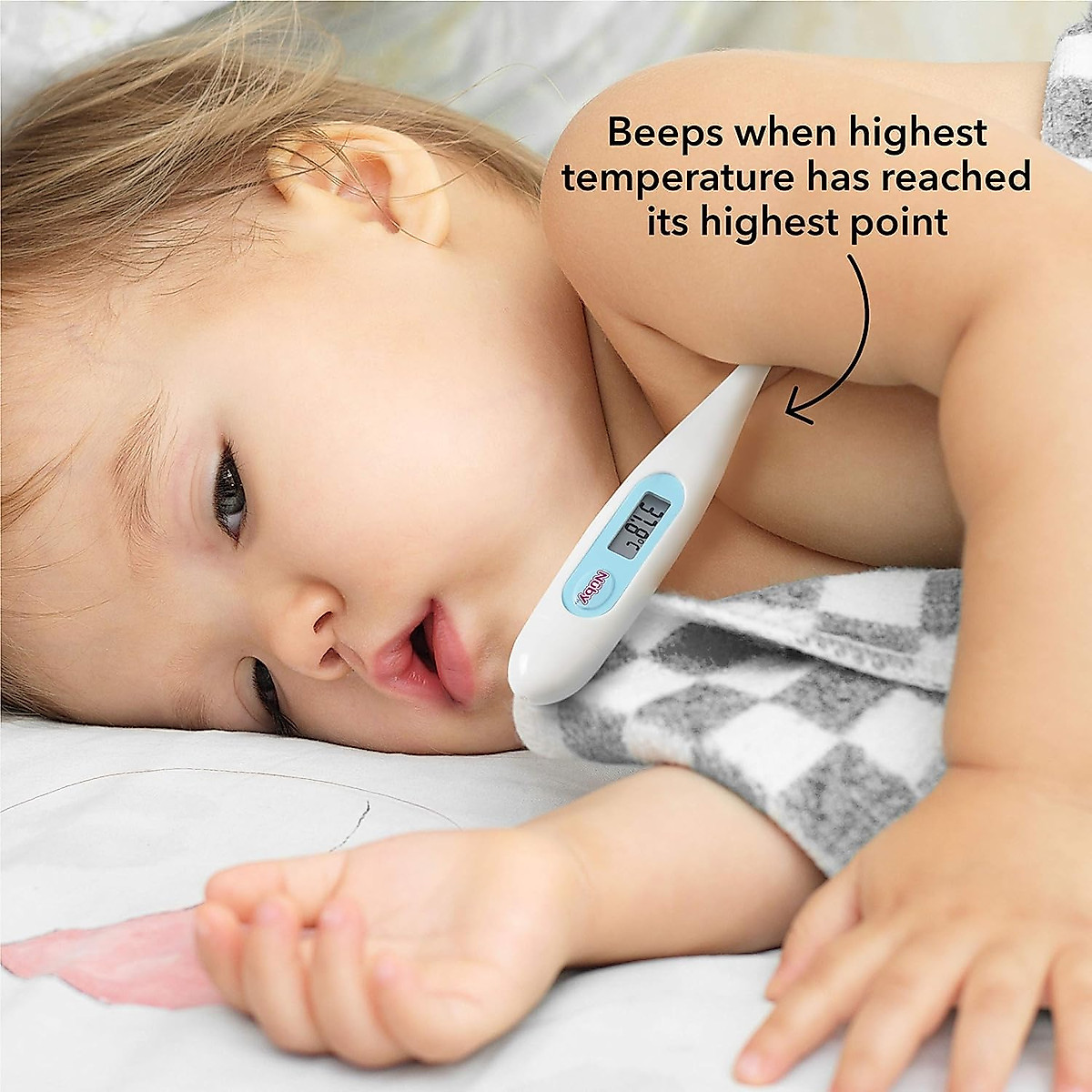 Nuby Digital Thermometer - Accurate Oral, Underarm & Rectal Use Thermometer with Hygienic Cover