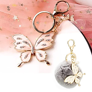 ROPAKED 2 Pieces Butterfly Keychain Cute Key Chains,Butterfly Gift,Crystal Bling Diamond keychain,Butterfly Accessories for Women Car Keys