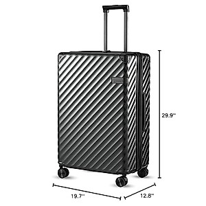 LUGGEX Luggage with Spinner Wheels, Polycarbonate Expandable Hard Shell Suitcase, Checked Large 27 Inch, Charcoal Metallic