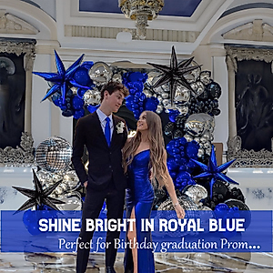 yeewaka royal blue and black silver disco balloon garland arch kit 170+pcs with 4D disco ball diy Star balloons mylar balloon for Birthday graduations Prom disco party decorations