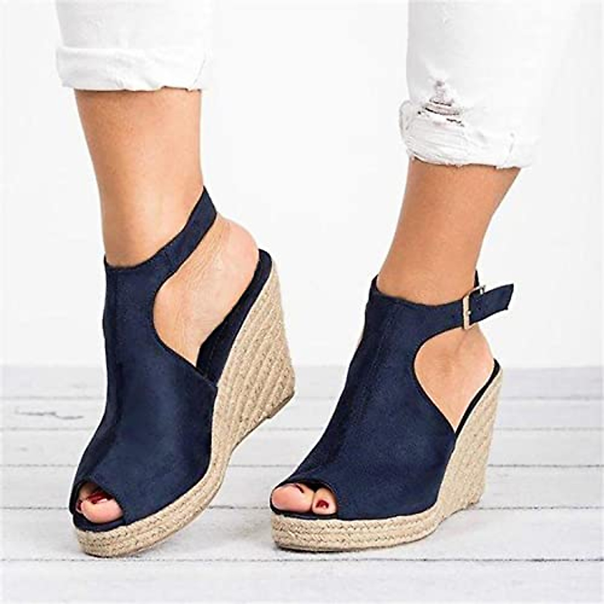 FABIURT Nude Sandals for Women, Walking Sandals Women, Women's Open Toe Buckle Ankle Strap Platform Wedge Sandals Platform Sandals