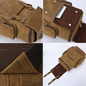 Masa Kawa Leather Backpack for Men 15.6 Inch Laptop Large Capacity Vintage College School Bag Hiking Daypack