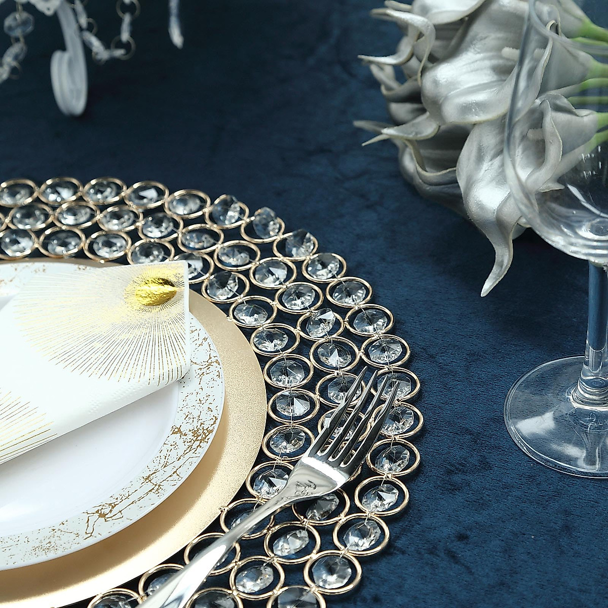 Efavormart 14" Gold Wired Metal Charger Plate With 118 Acrylic Crystal Beads For Weddings Events
