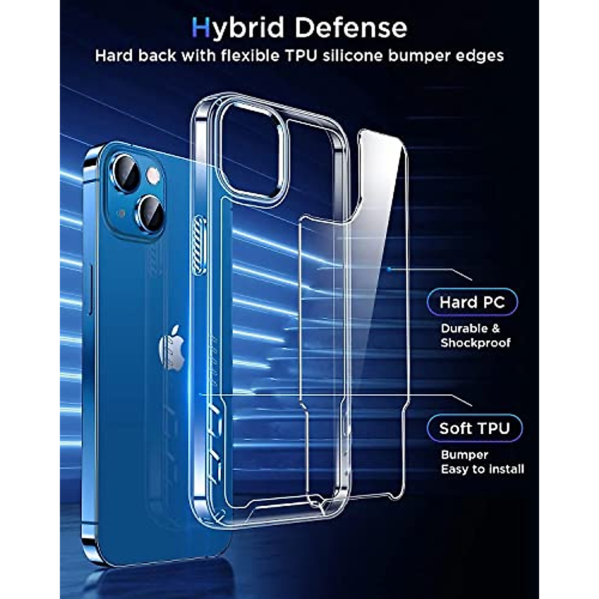 Humixx Designed for iPhone 13 Case, [Not Yellowing] [Military Grade Drop Tested] [Anti-Scratch & Anti-Fingerprint] Clear PC Back with Soft Black TPU Bumper, Slim Fit Protective Case for 13 Phone
