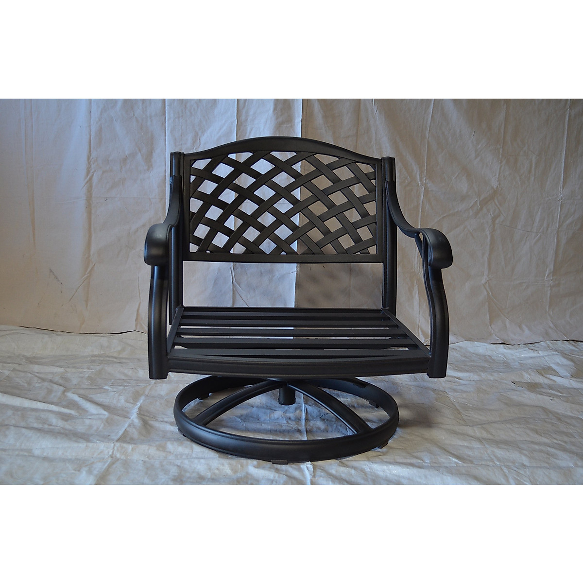 Nassau Outdoor Patio Set of 4 Swivel Rocker Club Chairs Dark Bronze Cast Aluminum, Walnut Cushions