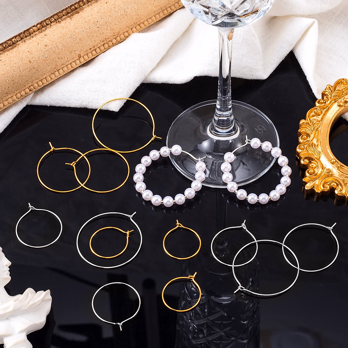OIIKI 280PCS Earring Beading Hoops, 4 Sizes Gold/Silver Plated Hoop Earring Findings, Open Hoops, Metal Earring Rings, Round Earring Beading Decorative Accessories for DIY Jewelry Making, Parties