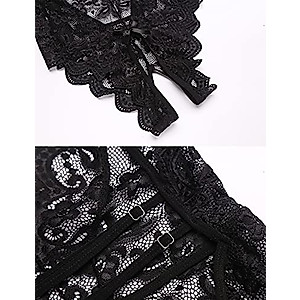 Lingerie for Women Mini Bodysuit Halter Teddy Chemise Sleepwear Scalloped Trim Lace Lingerie