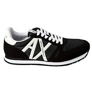 A | X ARMANI EXCHANGE Men's Lace Up Logo Sneaker, Black + White, 11