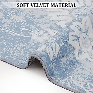 Fashionwu Washable Rug 8x10 Floral Large Area Rug Boho Disstressed Medallion Carpet for Bedroom Living Room 8x10 Area Rug Aesthetic Floor Cover Non-Shedding Anti-Slip Floor Carpet, Blue