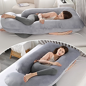 Elover Pregnancy Must Haves Pregnancy Pillow U-Shaped Full Body Maternity Support Pillow for Pregnant Women with Replaceable and Washable Velvet Cover Size 57" (Dark Gray, Velvet)