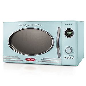 Nostalgia Retro Countertop Microwave Oven, 0.9 Cu. Ft. 800-Watts with LED Digital Display, Child Lock, Easy Clean Interior, Cu.Ft, Aqua & Retro Stainless Steel Electric Tea and Water Kettle