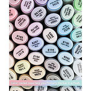 Ohuhu Pastel Markers Alcohol Based - Double Tipped Art Marker Set for Artists Adults' Coloring Sketching Illustration - 48 Colors + 1 Alcohol Markers Blender - Chisel & Fine - Oahu of Ohuhu Markers