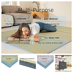 MustMat Tatami Mat Japanese Foldable Mattress Full Size Japanese Floor Bed Mattress Rush Grass (Full)