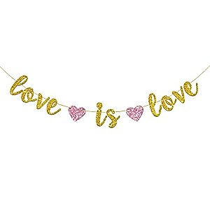 Gold Glitter Love is Love Banner, Lgbt Pride Party Decorations, Coming Out, Engagement, Wedding Celebrations Party Decor Supplies
