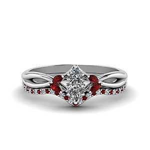 CaratYogi Marquise Cut Twisted Diamond Bridal Set sterling silver Created Ruby Marquise shape Red color Wedding Ring Sets prong Setting in Size 5 Party Wear Daily Wear Ornament