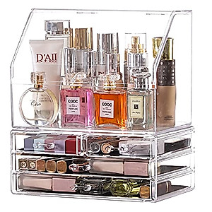 Clear Large Acrylic Makeup Storage Organizer Drawers for Vanity,Cosmetics Display Cases With lid,Dustproof Waterproof for Bathroom Counter Dresser Lotions Skin Care Beauty Skincare Product Organizing