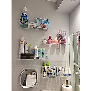 15 inch Clear Acrylic Floating Wall Ledge Shelf Display,4pcs Wall Mounted Nursery Kids Bookshelf Invisible Spice Rack, Bathroom Storage Shelves Display for Bedroom Office Toy Picture Ledge, 5MM Thick