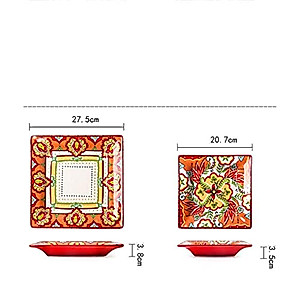 GagalU Porcelain Dinner SetDinner Set,5 Pieces Chic Square Ceramic Dinnerware Set Hand-Painted Underglaze Flower Plate Bowl Mug for 1 Person