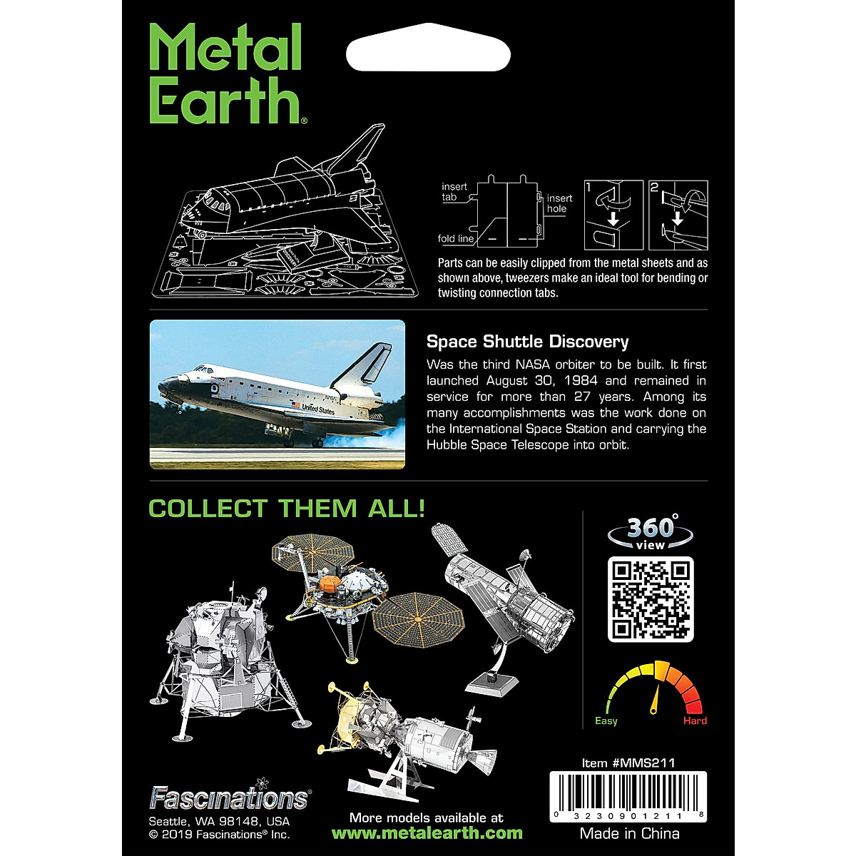Metal Earth Fascinations Space Shuttle Discovery Color Version 3D Metal Model Kit Bundle with Tweezers