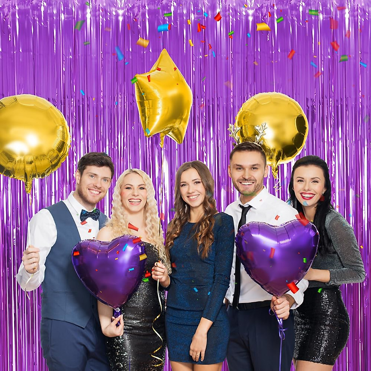 Fringe Curtains Party Decorations, Tinsel Streamers Birthday Party Decorations, Fringe Backdrop for Graduation, Baby Shower, Gender Reveal, Disco Party (2 Pack, Purple)