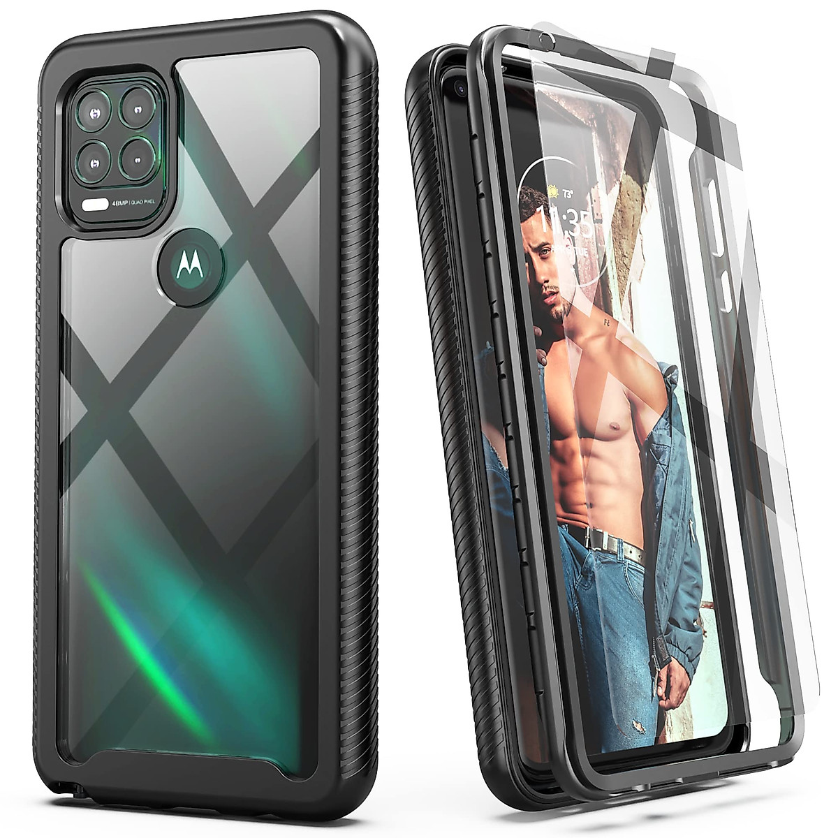 IDweel for Moto G Stylus 5G Case, Case for Motorola G Stylus 5G with Tempered Glass Screen Protector, Full-Body Slim Fit Shockproof Bumper Hybrid Clear Protective Phone Case for G Stylus 5G, Black