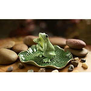 BestySuperStore Tiny 4" Green Lotus Leaf Shaped Tray - Handmade Ceramic Porcelain Decorative Plate Dish Catchall Miniature Container for Jewelry Personal Items Incense Holders Ashtray Décor Gifts