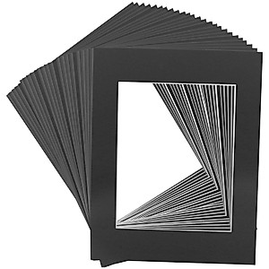 Studio 500, Pack of 25 Black Pre-Cut Picture Mat 8x10 inches for 5x7 Picture Comes w/Matts w/White Core Bevel Cut; Matte Set + Backing Board + Clear Plastic Bags (Pack of 25 Black 8x10 Complete Set)
