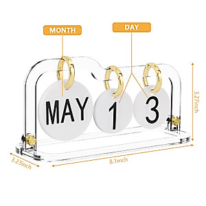 Acrylic Perpetual Desk Calendar 2023-2024 Standing Flip, Vintage Desktop Flip Calendar with Acrylic Month Date Large Display Blocks, Daily Flip Calendar for Home Office Decor Desk Accessories (Style