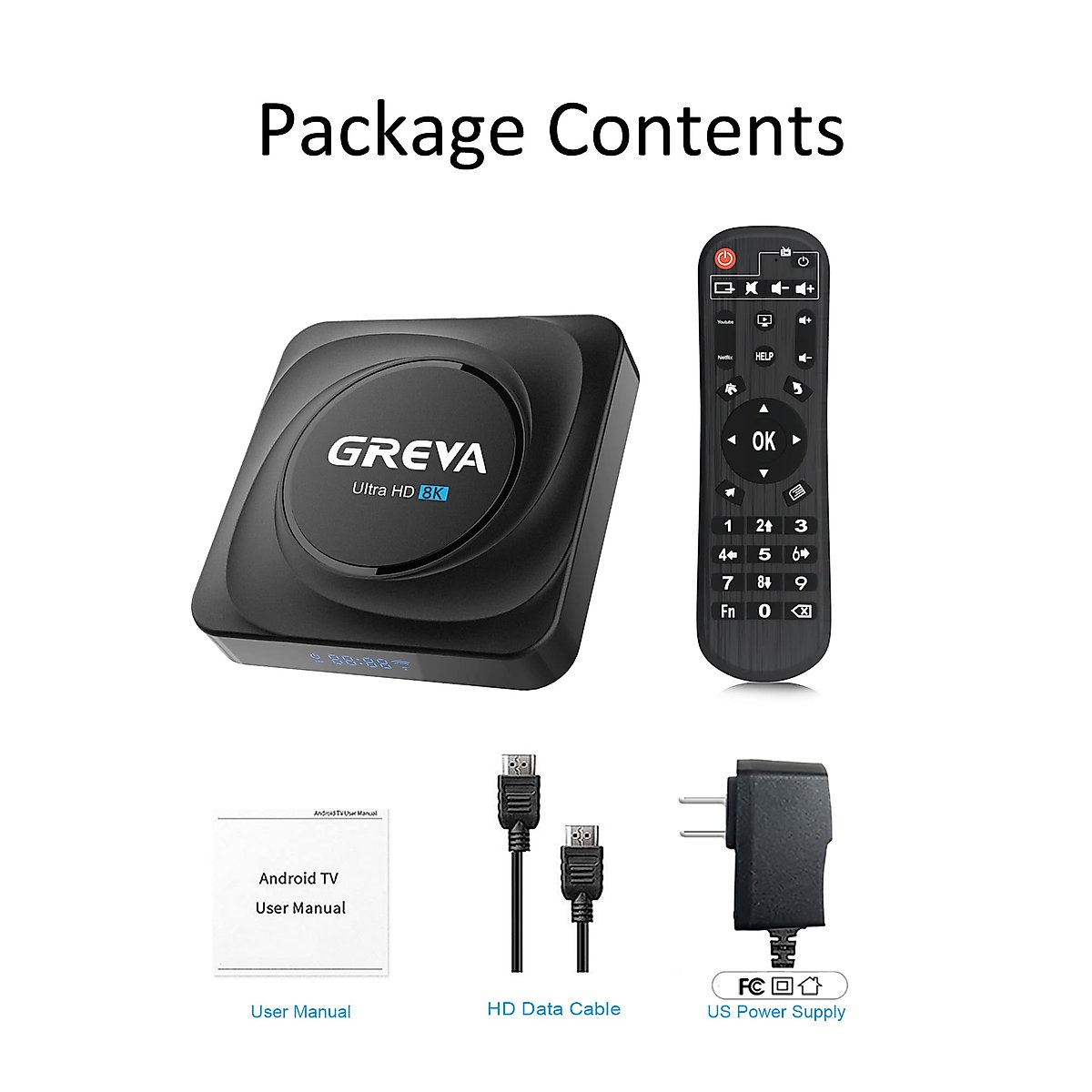 GREVA 8K Android TV Box 8GB RAM 128GB ROM Smart Player with Remote with Gigabit Ethernet WiFi5 BT4.2 for Smart TVs and Display with HDMI, Black