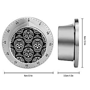 Kitchen Timer Black Skull Classroom Timer Stainless Steel Countdown Timer with Magnetic Backing