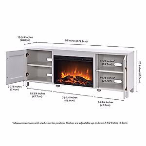 Henn&Hart Rectangular TV Stand with 26" Log Fireplace for TV's up to 80" in White, Electric Fireplace TV Stands for the Living Room