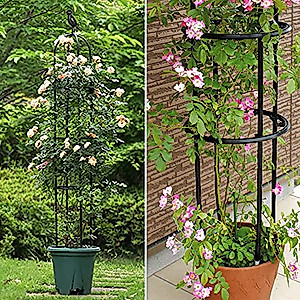 Anothera 6ft Rustproof Metal Pipe with Heavy Duty Plastic Coated, Garden Outdoor Indoor Potted Plant Support, Round Obelisk Trellis for Climbing Vine（Black）