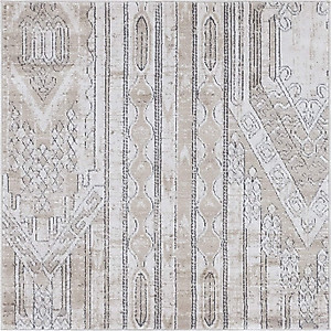 Rugs.com Oregon Collection Rug – 4 Ft Square Ivory Low-Pile Rug Perfect for Living Rooms, Kitchens, Entryways